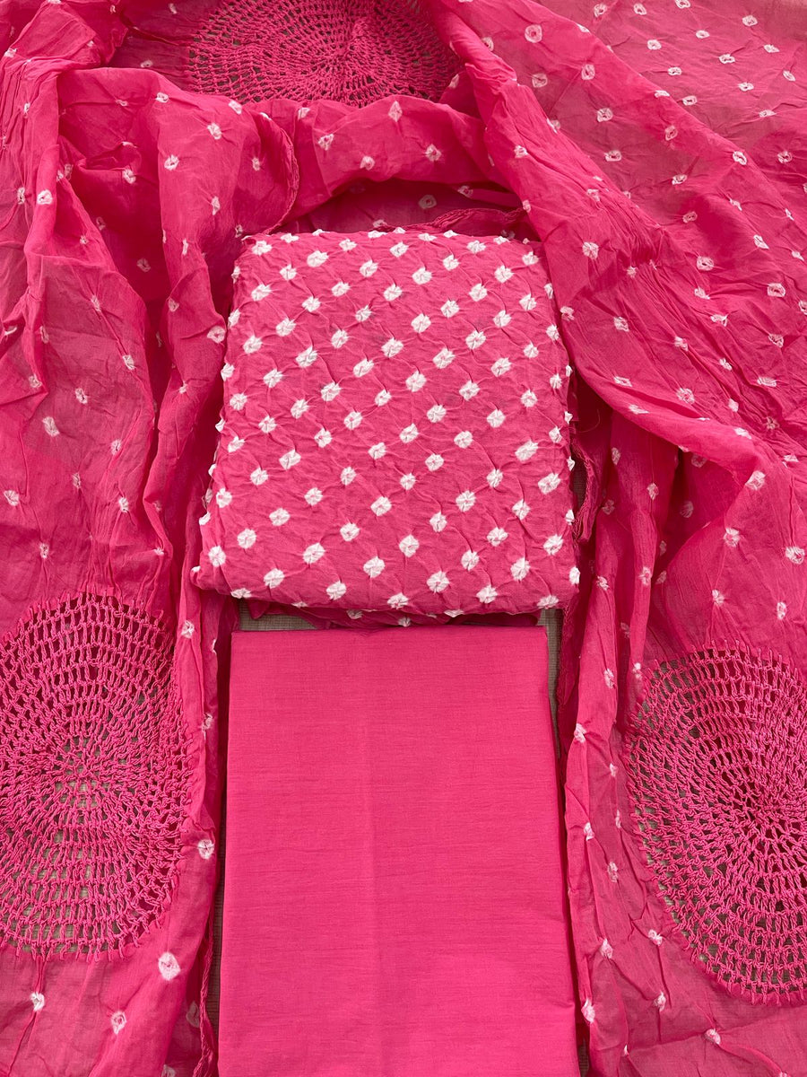 Premium Hand Bandhani Jaam Cotton With Crosiya Dupatta Suit Set ...