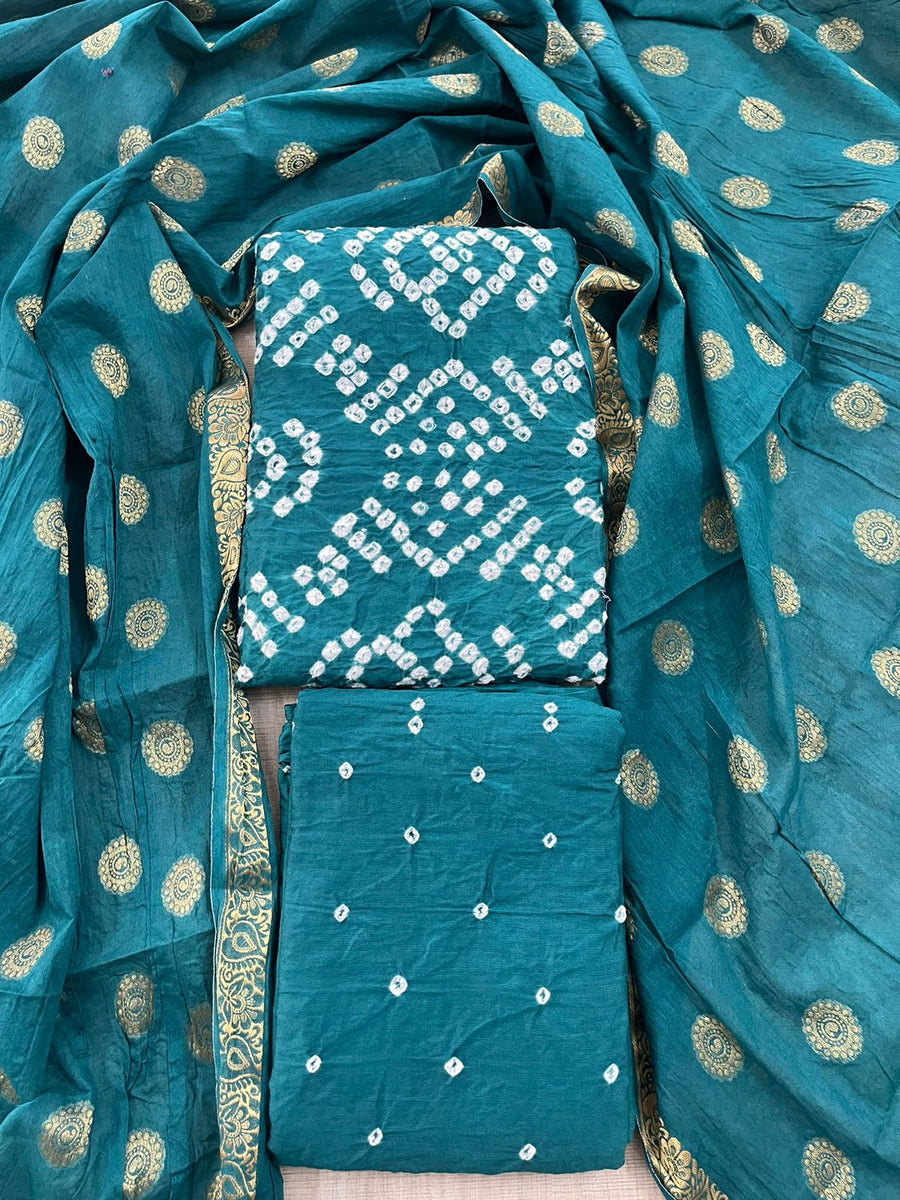 Premium Hand Bandhani Cotton Suit Set – Jaipur Saga