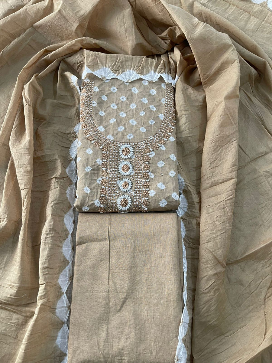 Premium Hand Bandhani Matri Work Jaam Cotton Suit Set – Jaipur Saga