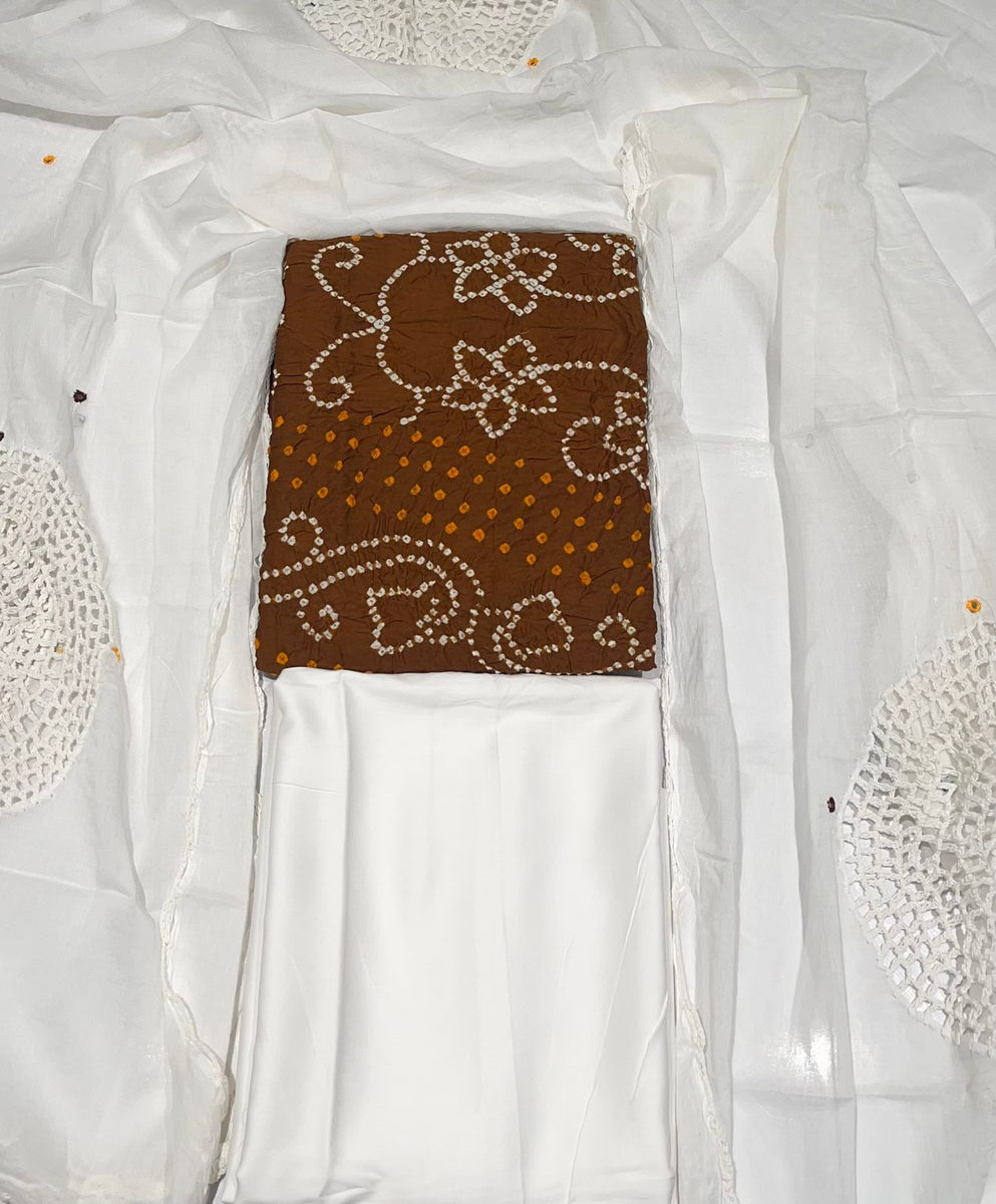 Premium Hand Bandhani Jaam Cotton With Crosiya Dupatta Suit Set ...
