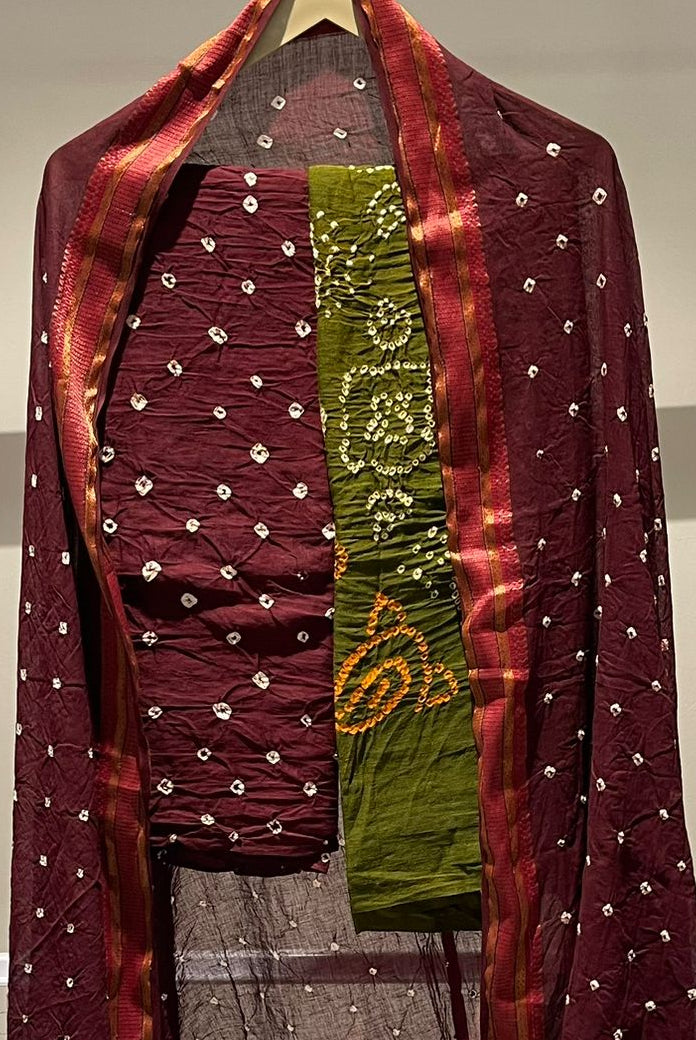 Premium Dark Hand Bandhani Suit Set – Jaipur Saga