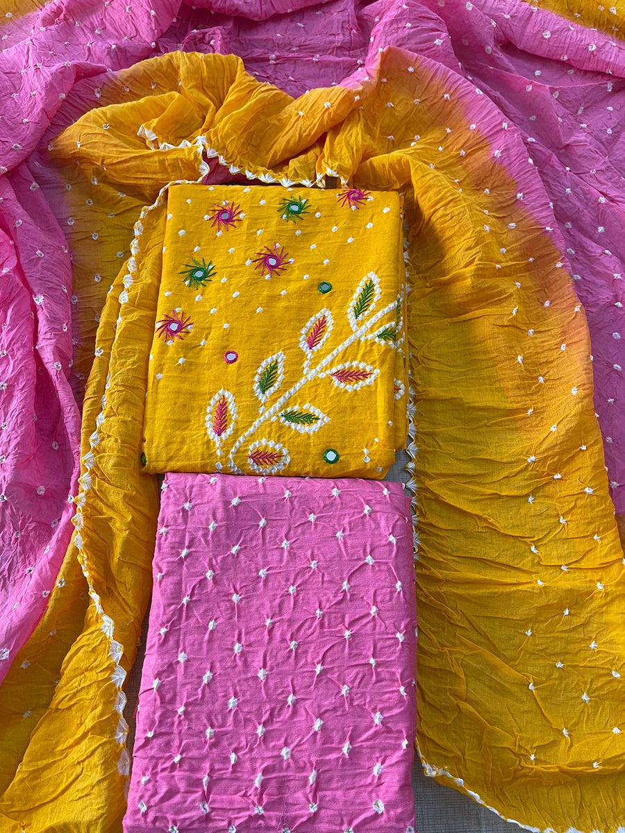 Premium Hand Bandhani Mirror Work Suit Set – Jaipur Saga