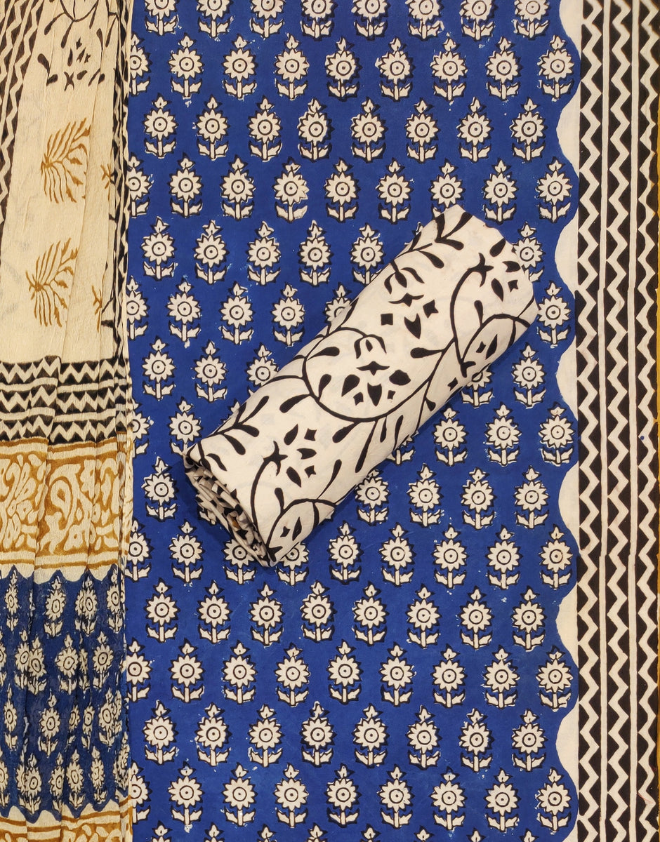 Designer Buti Print Cotton Suit Set with Chiffon Dupatta – Jaipur Saga